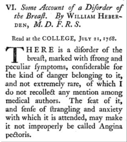 William Heberden on angina pectoris, 1772 - Hektoen International