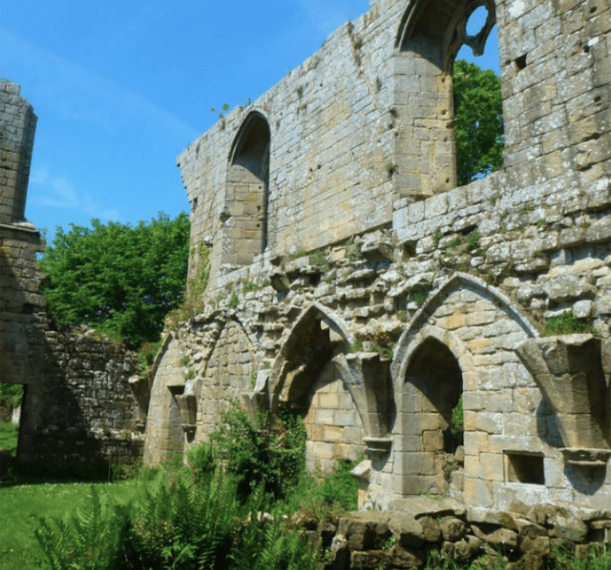 Fig 10. Jervaulx, Monks’ Infirmary, undercroft vault remains, tracery ...